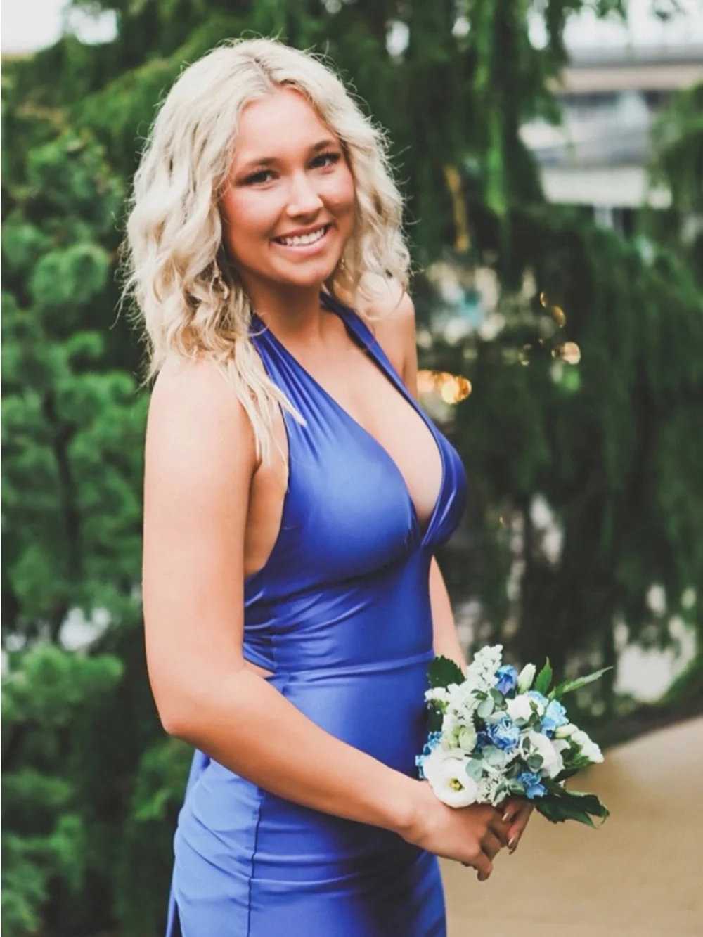 Jessica Angel | Dresses | Satin Plunge Halter Prom Gown In Royal Blue ...